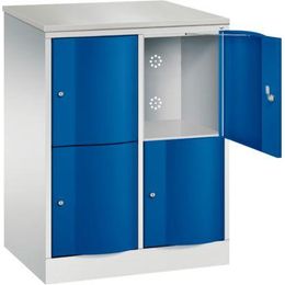 C+P Schlie&szlig;fachschrank Resisto, 2 Abteile, 4 F&auml;cher, B 772 x T 540 x H 1077 mm, Lichtgrau/Enzianblau