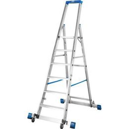 Krause Stufenstehleiter, mit 6 Stufen, Aluminium, fahrbar mit Traverse