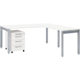 Sch&auml;fer Shop Sch&auml;fer Shop Select Komplettset LOGIN, 4-Fu&szlig; Schreibtisch 1800 mm, 4-Fu&szlig; Anbautisch, Rollcontainer, wei&szlig;