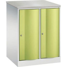 C+P Garderobenschrank Resisto, 2 Abteile, 2 F&auml;cher, B 772 x T 640 x H 1077 mm, Lichtgrau/Clowngr&uuml;n