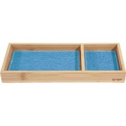 Schreibtisch Organizer Sigel Eyestyle, rechteckig, 2 F&auml;cher, Textileinlagen aus Recycling PET, hellblau/dunkelgrau, B 245 x T 109 x H 25 mm, Bambusholz