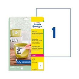 Avery Zweckform Wetterfeste Folien-Etiketten L4775REV-20, 210 x 297 mm, wiederabl&ouml;sbar, wei&szlig;
