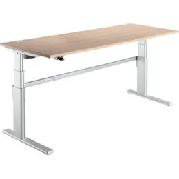 Schreibtisch Komfort, elektrisch h&ouml;henverstellbar, Rechteck, C-Fu&szlig;, B 1800 x T 800 x H 655-1305 mm, Eiche/wei&szlig;aluminium RAL 9006