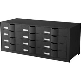 Schubladenbox PAPERFLOW, Format A4, 12 Sch&uuml;be mit geschlossener Front, Griffmulde & Etikettenhalter, Etiketten, B 857 x T 342 x H 350 mm, PS, schwarz