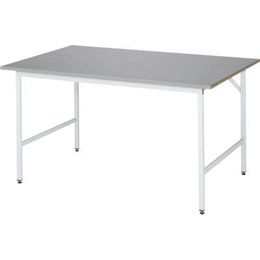 Rau Arbeitstisch Jerry, manuell h&ouml;henverstellbar, 25 mm MDF-Platte mit Edelstahlbelag, bis 300 kg, B 1500 x T 1000 x H 800-850 mm, silber/lichtgRau