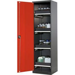 Chemikalienschrank ASECOS CS-CLASSIC, Fl&uuml;gelt&uuml;r, 4 Auszugswannen, 545x520x1950 mm, verkehrsrot