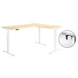 Sch&auml;fer Shop Sch&auml;fer Shop Genius Winkelschreibtisch AERO FLEX, elektrisch h&ouml;henverstellbar, 90&deg; Winkel, C-Fu&szlig;, B 2000 x T 1600 mm, Ahorn-Dekor/wei&szlig;, Memorypanel + Kabelkanal