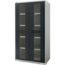 Sch&auml;fer Shop Sch&auml;fer Shop Genius Fl&uuml;gelt&uuml;renschrank FS, Stahl, Sichtfenster, L&uuml;ftungsl&ouml;cher, B 1055 x T 620 x H 1950 mm, 5 OH, Lichtgrau/Anthrazitgrau, bis 500 kg
