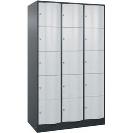C+P Schlie&szlig;fachschrank Resisto, 3 Abteile, 15 F&auml;cher, B 1148 x T 640 x H 1950 mm, Anthrazitgrau/Lichtgrau