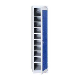 W&auml;scheschrank, abschlie&szlig;bar, mit 10 F&auml;chern, H&ouml;he 1800 mm, lichtgrau/enzianblau