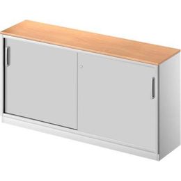 Sch&auml;fer Shop Sch&auml;fer Shop Genius Schiebet&uuml;renschrank TETRIS SOLID, 2 OH, B 1600 mm, inkl. 19 mm Abdeckplatte, Buche-Dekor/wei&szlig;alu