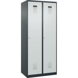 Kleiderspind C+P Evolo Plus, 2 Abteile, 400 mm breit, Zylinderschloss, Soft-Anschlag, B 800 x T 500 x H 1850 mm, anthrazitgrau/lichtgrau
