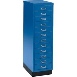 Schubladenschrank DIN A4, mit 12 Schubladen, 940 mm hoch, enzianblau