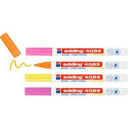 Kreidemarker Edding 4085, f&uuml;r glatte Oberfl&auml;chen, Strichbreite 1-2 mm, Rundspitze, 4er Set, neon