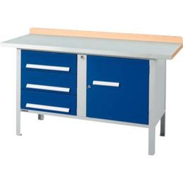 Sch&auml;fer Shop Kastenwerkbank Sch&auml;fer Shop Select PWi 150-4, Buche Multiplexplatte, mit Stahlabdeckung, bis 750 kg, B 1500 x T 700 x H 840 mm, Enzianblau