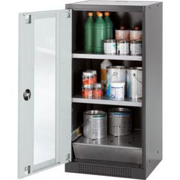Chemikalienschrank ASECOS CS-CLASSIC-G, Fl&uuml;gelt&uuml;r und Glasausschnitt, 2 B&ouml;den, H 1105 mm, lichtgrau
