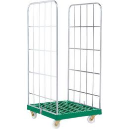Rollbox, 2-seitig, Kunststoffbodenplatte, 724 x 815 x 1660 mm, gr&uuml;n (RAL 6024)