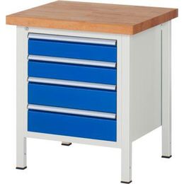 Rau Werkbank Serie 8162, h&ouml;henverstellbar, 4 Schubladen, B 750 x T 700 x H 840 - 1040 mm