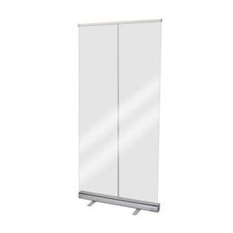 EICHNER Hygieneschutzwand Roll-up, PET-Folie, glasklar, einrollbar, Aluminiumkassette mit F&uuml;&szlig;en, B 850 x T 200 x H 2200 mm