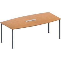 Sch&auml;fer Shop Sch&auml;fer Shop Genius Konferenztisch MODENA FLEX, 6-fach Tischanschlussfeld, Boot, 4-Fu&szlig; Rundrohr, B 2000 x H 720-840 mm, Buche/wei&szlig;aluminium RAL 9006