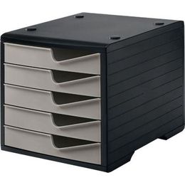Schubladenbox Styro&reg; Styroswing, 5 Sch&uuml;be, Auszugsperre & Griffmulde, stapelbar, B 270 x T 340 x H 255 mm, PolyStyrol, schwarz-taupe