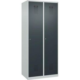 Kleiderspind C+P Evolo Plus, 2 Abteile, 400 mm breit, Zylinderschloss, Soft-Anschlag, B 800 x T 500 x H 1850 mm, lichtgrau/anthrazitgrau