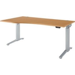 Sch&auml;fer Shop Sch&auml;fer Shop Genius Schreibtisch ERGOSTYLE S, elektrisch h&ouml;henverstellbar, einstufig, Ansatz links, C-Fu&szlig;, B 1800 x T 800/1000 x H 715-1182 mm, inkl. Memory Master, Buche/wei&szlig;aluminium