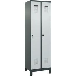 Kleiderspind C+P Evolo Plus, 2 Abteile, 300 mm breit, mit F&uuml;&szlig;en, Sicherheits-Drehriegel, B 600 x T 500 x H 1950 mm, anthrazitgrau/lichtgrau