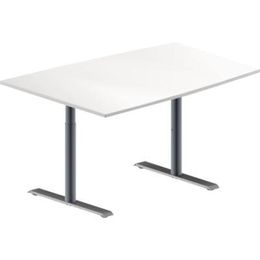 Sch&auml;fer Shop Sch&auml;fer Shop Genius Konferenztisch MODENA FLEX, Tonne, T-Fu&szlig; Rundrohr, B 1400 x T 1000 x H 650-850 mm, wei&szlig;/wei&szlig;aluminium RAL 9006