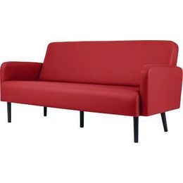 Dreisitzer Sofa meet by Paperflow LISBOA, desinfektionsmittelbest&auml;ndiger Kunstlederbezug rot, Fu&szlig;gestell schwarz, B 1760 x T 815 x H 830 mm
