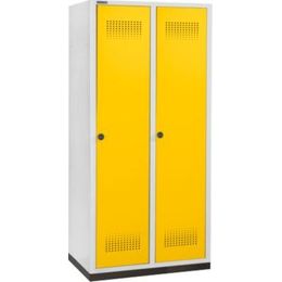Sch&auml;fer Shop Sch&auml;fer Shop Genius Kleiderspind mit Sockel, 2 Abteile, 400 mm Abteilbreite, Sicherheitsdrehriegelverschluss, lichtgrau/rapsgelb