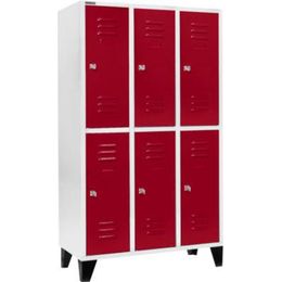Sch&auml;fer Shop Sch&auml;fer Shop Select Kleiderspind, mit 3 x 2 Abteilen, 400 mm, mit F&uuml;&szlig;en, Zylinderschloss, T&uuml;r rubinrot