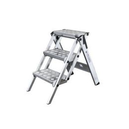 Munk Klapptritt, 3 Stufen, Aluminium, Klappmechanismus, rutschfest, max. 150 kg, Trittfl&auml;che B 360 x T 230 mm, silber