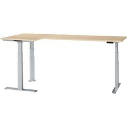Sch&auml;fer Shop Sch&auml;fer Shop Genius Winkelschreibtisch Modena Flex, elektrisch h&ouml;henverstellbar, 90&deg; Winkel beidseitig, B 2000 x T 1600 mm, Ahorn/wei&szlig;aluminium