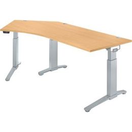 Sch&auml;fer Shop Sch&auml;fer Shop Genius Schreibtisch ERGOSTYLE S, 135&deg;, einstufig, elektrisch h&ouml;henverstellbar, Ansatz links, C-Fu&szlig;, B 2165 x T 800 x H 715-1182 mm, inkl. Memory Master, Buche/wei&szlig;aluminium
