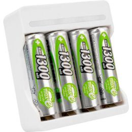 Akkuladeger&auml;t f&uuml;r Batterien Ansmann Basic IV, f&uuml;r 1-4x AA/AAA, USB-Eingang inkl. Kabel, inkl. 4x AA Akkus, B 75 &times; T 66 &times; H 25,2 mm, wei&szlig;