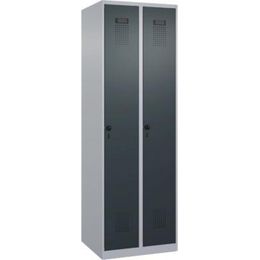 Kleiderspind C+P Evolo Plus, 2 Abteile, Anschlag rechts, Sicherheits-Drehriegel, Soft-Anschlag, B 600 x T 500 x H 1850 mm, wei&szlig;aluminium/anthrazitgrau