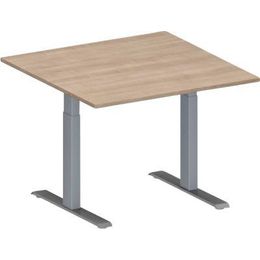Sch&auml;fer Shop Sch&auml;fer Shop Genius Besprechungstisch MODENA FLEX, Quadrat, T-Fu&szlig; Rechteckrohr, B 1000 x T 1000 x H 650-850 mm, Eiche-Dekor/wei&szlig;aluminium RAL 9006