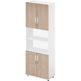 Sch&auml;fer Shop Sch&auml;fer Shop Select Kombischrank LOGIN, oben und unten 2 Ordnerh&ouml;hen mit T&uuml;r, Mitte Regal, B 800 x T 420 x H 2240 mm, wei&szlig;/Eiche