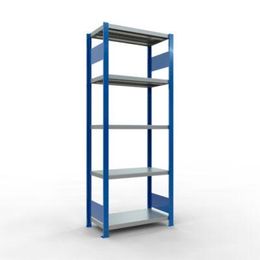 SCHULTE LAGERTECHNIK Fachbodenregal-Stecksystem MULTIplus 250, Grundregal, L&auml;ngenriegel, 2000x750x400 mm, 5 B&ouml;den, enzianblau/verzinkt