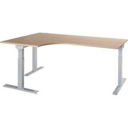 Sch&auml;fer Shop Sch&auml;fer Shop Select Winkelschreibtisch ERGO-T 2.0, 90&deg; Winkel, Ansatz links, T-Fu&szlig;, B 2000 x T 1200/800 x H 675-895 mm, Eiche/wei&szlig;alu