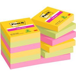 POST-IT Haftnotizen Super Sticky Notes Carnival 622-6SS-CARN, 48 x 48 mm, wiederabl&ouml;sbar, cellophanfrei verpackt, farbig, 12 x 90 Blatt
