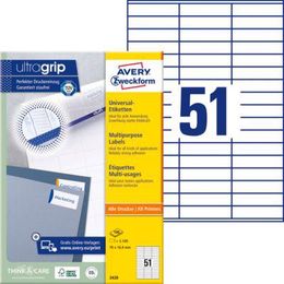 Avery Zweckform Avery&reg; Zweckform Etiketten 3420, A4, universell, permanenthaftend, ultragrip, druckergeeignet, FSC&reg;-Papier, rechteckig, wei&szlig;, 5100 St&uuml;ck auf 100 Bogen