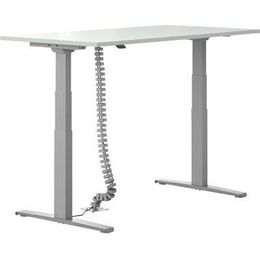 Sch&auml;fer Shop Sch&auml;fer Shop Select Schreibtisch Login, elektrisch h&ouml;henverstellbar, T-Fu&szlig;, B 1600 x T 800 x H 645-1290 mm, lichtgrau/wei&szlig;alu + Kabelschlange, silber