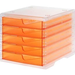 Schubladenbox Styro&reg; Styroswing light, 5 Sch&uuml;be, Auszugsperre & Griffmulde, stapelbar, B 270 x T 340 x H 255 mm, PolyStyrol, transparent-apricot
