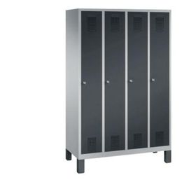 Garderobenspind Evolo S 3000, Stahl, mit F&uuml;&szlig;en, 4 Abteile mit jeweils B 300 mm, Zylinderschloss, wei&szlig;aluminium RAL 9006/anthrazit RAL 7016