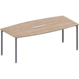 Sch&auml;fer Shop Sch&auml;fer Shop Genius Konferenztisch MODENA FLEX, 6-fach Anschluss, Boot, 4-Fu&szlig; Rundrohr, B 2000 x H 720-840 mm, Eiche Dekor/wei&szlig;alu
