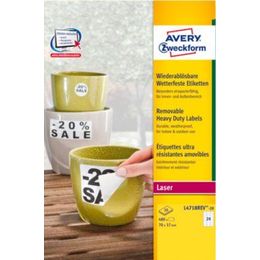 Avery Zweckform Folien-Etiketten, wetterfest, wieder abl&ouml;sbar, 70 x 37 mm