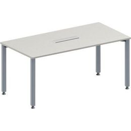 Sch&auml;fer Shop Sch&auml;fer Shop Genius Konferenztisch MODENA FLEX, 6-fach Anschluss, Rechteck, 4-Fu&szlig; Quadratrohr, B 1600 x T 800 x H 720-840 mm, lichtgrau/wei&szlig;alu