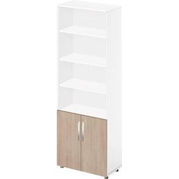 Sch&auml;fer Shop Sch&auml;fer Shop Select Kombischrank LOGIN, oben 4 Regale, unten 2 Ordnerh&ouml;hen mit T&uuml;ren, B 800 x T 420 x H 2240 mm, wei&szlig;/Eiche